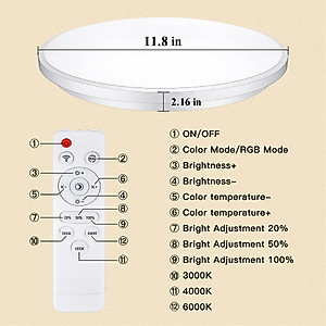 XCOFZOB RGB LED Flush Mount Ceiling Light with Remote Control, 12 Inch 24W 3000K-6500K Dimmable Color Changing Light Fixture, Modern Round Ceiling Lamp for Bedroom Bathroom Kitchen Kids Party