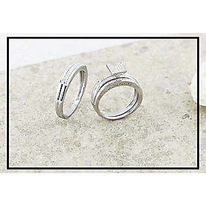 Dazzlingrock Collection 0.27 ctw Round White Diamond Square Head Trio Ring Set in 925 Sterling Silver, W-8 & M-8