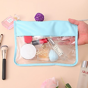 SUEBONI Makeup Bag Waterproof Leather Cosmetic Bag Toiletry Bag,DIY Chenille Letter Bag Nvlon Clear Travel Makeup Bag for Women Girls (Blue)