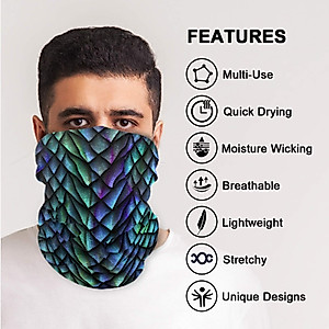 visesunny Seamless Bandana Neck Gaiter Cool Dragon Scale 3D Print Headband Motorcycle Scarf for Women Men