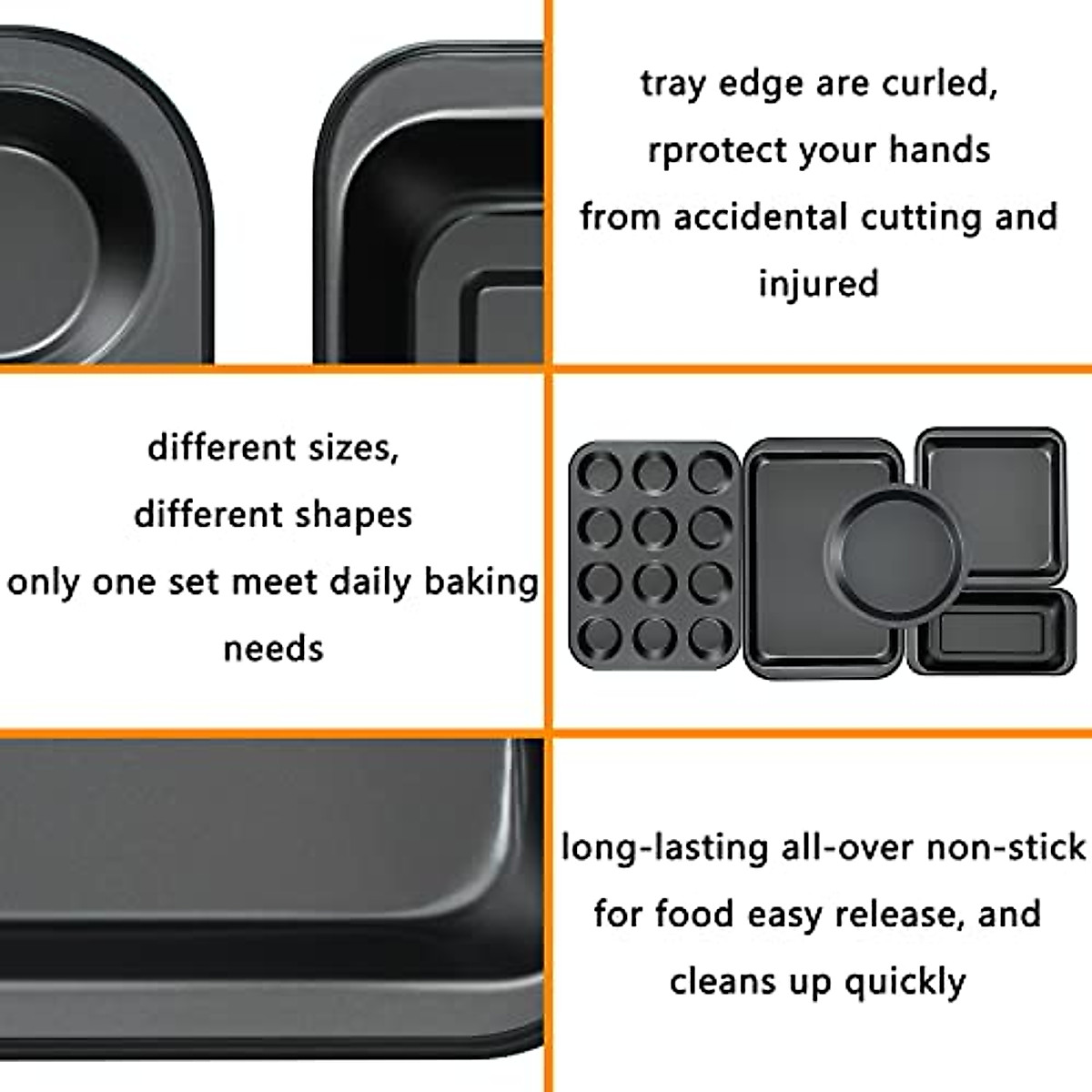 Baking Pans Nonstick Set, 5-Piece Bakeware Sets with Round/Square Cake Pan, Muffin Pan, Loaf Pan, Roast Pan, Baking Sheets for Oven, mobzio Kitchen Cookware Sets Baking Supplies