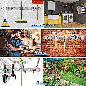 Surmopeak Mop and Broom-Holder Wall Mount, Broom-Organizer-Wall-Mount Self Adhesive, 16" Mounting Holes Mop-Broom-Hanger, Broom-Storage-Rack for Laundry Room, Garage Organization(5 Grippers 4 Hooks)