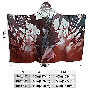 Jaxia Black-Clover- Hood Wearable Blanket for Adult Women and Men, Super Soft Comfy Warm Plush Throw with Sleeves Tv Blanket Wrap Robe Hoodie Cover for Sofa, Couch 80x60 Inch