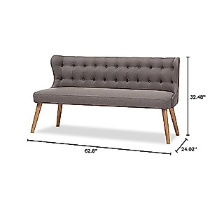 Baxton Studio Parisa Grey Fabric & Natural Wood Finishing 3 Seater Settee Bench, gray