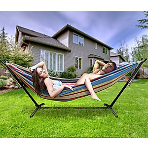 Sorbus 2-Person Luxury Hammock with Steel Stand- Premium Cotton Blend 60" Large Hammock Bed- Heavy Duty 450lbs Portable Hammock w/Carrying Case - for Garden Yard Patio Outdoor Camping Gifts- Washable