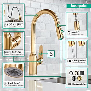 hansgrohe Focus N Gold High Arc Kitchen Faucet, Kitchen Faucets with Pull Down Sprayer, Faucet for Kitchen Sink, Brushed Gold Optic 71800251