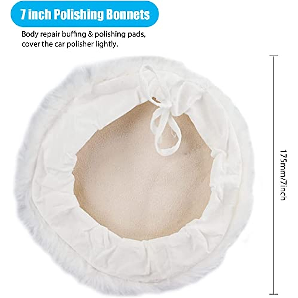 6PCS 7 Inch Buffing Pads, Polishing Bonnet Buffing Polishing Pads Synthetic Lambs Wool Car Bonnet Buffer Polisher Pad Kit, Drawstring Design Polisher Buffing Pads for Car, Furniture, Glass