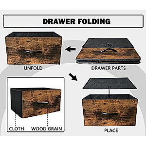 USJRAO Wood Veneer Fabric Dresser with 3 Drawers and Shelves Chests of Drawers Organizers Uint Storage Tower Side Table for Closet Bedroom Living Room Kitchen Entryway Steel & Rustic Brown