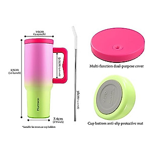 Murmioo 40OZ Tumbler with Handle and Straw,Insulated Leak Proof Double Walled Stainless Steel Travel Mug,Reusable Water Bottle Cup，Maintains Cold, Heat, and Ice for Hours(Rose green gradient)