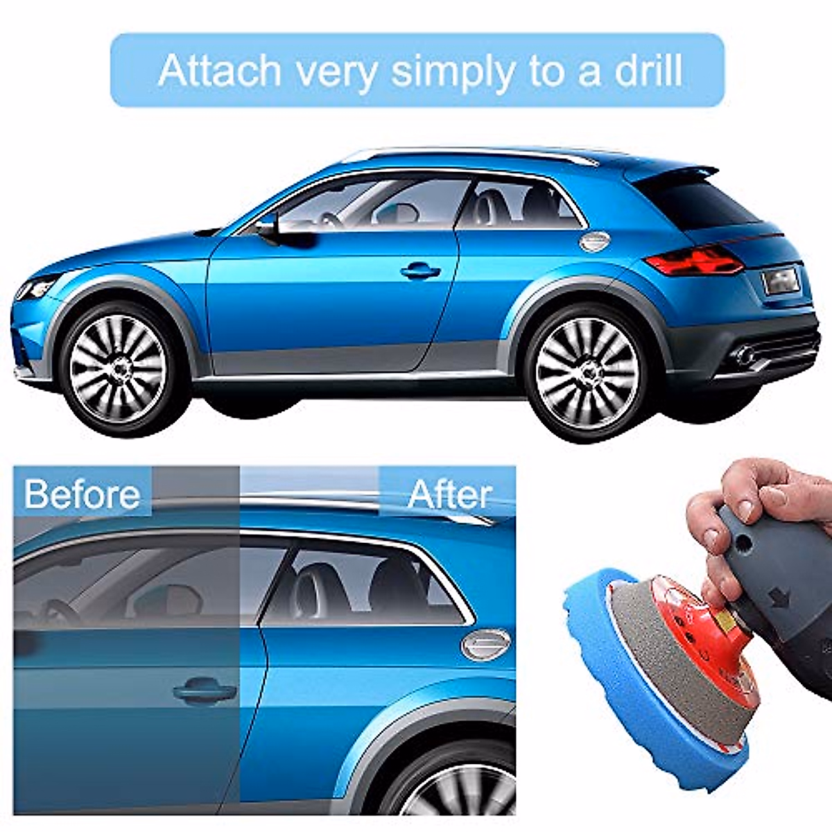 Buffing Pad & Polishing Pads for Car Polisher, 6 Inch/150mm Polishing Pad for Drill Polisher Attachment 5 Pcs Buffing Pads for Drill Sponges Car Polishing Pads, Drill Polishing Kit