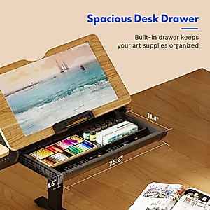 FLEXISPOT Electric Drafting Table Adjustable Height Standing Drawing Desk Extendable Top Craft Workstation w/Tilting Tabletop, Storage Drawer for Study, Office, Studio, Art, Adult & Kid, 47.2"x23.6"