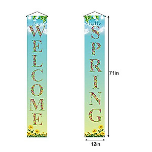 Hello Spring Banner,Spring Welcome Porch Sign,Spring Party Decoration Outdoor Indoor Front for Home Farmhouse School Classroom