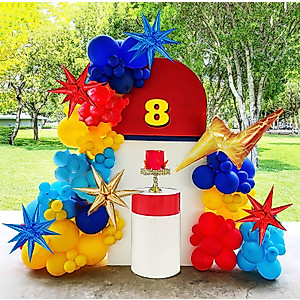 Red blue yellow Balloon Garland Arch Kit 129 Pcs primary color balloon with mylar Starburst & Lighting Balloons for Cartoon birthday poke theme ball Party decorations
