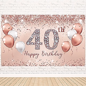 Trgowaul 40th Birthday Decorations for Women, Pink Rose Gold 40th Birthday Banner Backdrop 40 Birthday Party Decorations for Women Turnin 40, 40 & Fabulous Birthday Background Birthday Gift for her