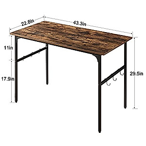 VECELO Industrial Simple Style Wood Table & Metal Frame Home Office Computer Desk Writing Study Workstation with 2 Tier Storage Shelves on Left or Right, 32 inch, Antique Brown