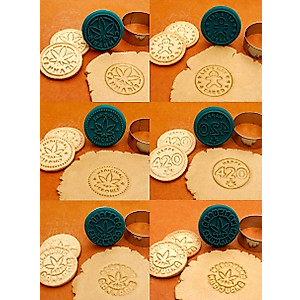 PJ BOLD Marijuana Silicone Cookie Stamps, Stainless Steel Cookie Cutter, Wood Handle, Party Novelty Gift, 6 Stamp Set