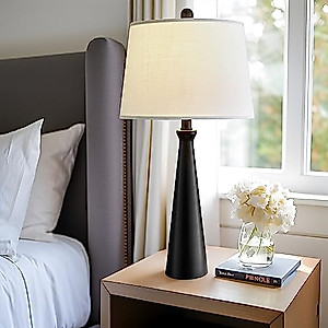 Oneach 25.75" Table Lamps Set of 2 for Living Room Bedroom, Bedside Lamp 3-Way Dimmable Touch Control, Modern Black Nightstand Light Fabric Shade Vintage Accent Style
