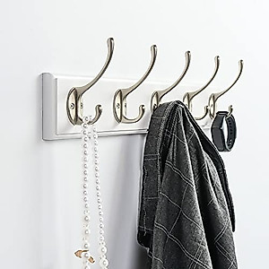 JYL HOME Wall-mounted Bamboo Coat Rack, 5 Double Hooks, Rustic Hooks for Hanging Coats,Jacket,Clothes,Hats,Decorative Hooks for Entryway, Bathroom, Bedroom, Closet Room, White