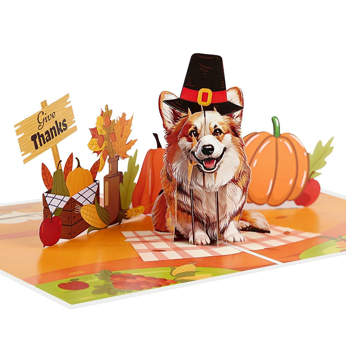 iGifts And Cards Thanksgiving Blessings with Corgi 3D Pop Up Card - 6x8 Greeting Card with Envelope & Notecard, Cornucopia of Thanks, Holiday Season, Autumn Harvest, Gratitude Gift for Dog Lovers