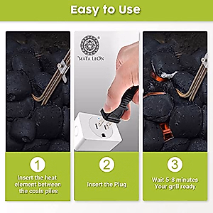 Mata Leon Electric Charcoal Starter for Grill Premium BBQ Grills Fireplace Tools Easier & Quicker Ignite Lump Coals Briquettes | NO Sparks or Ash | Durable 304 Heat Element Coils with 5ft Long Cable