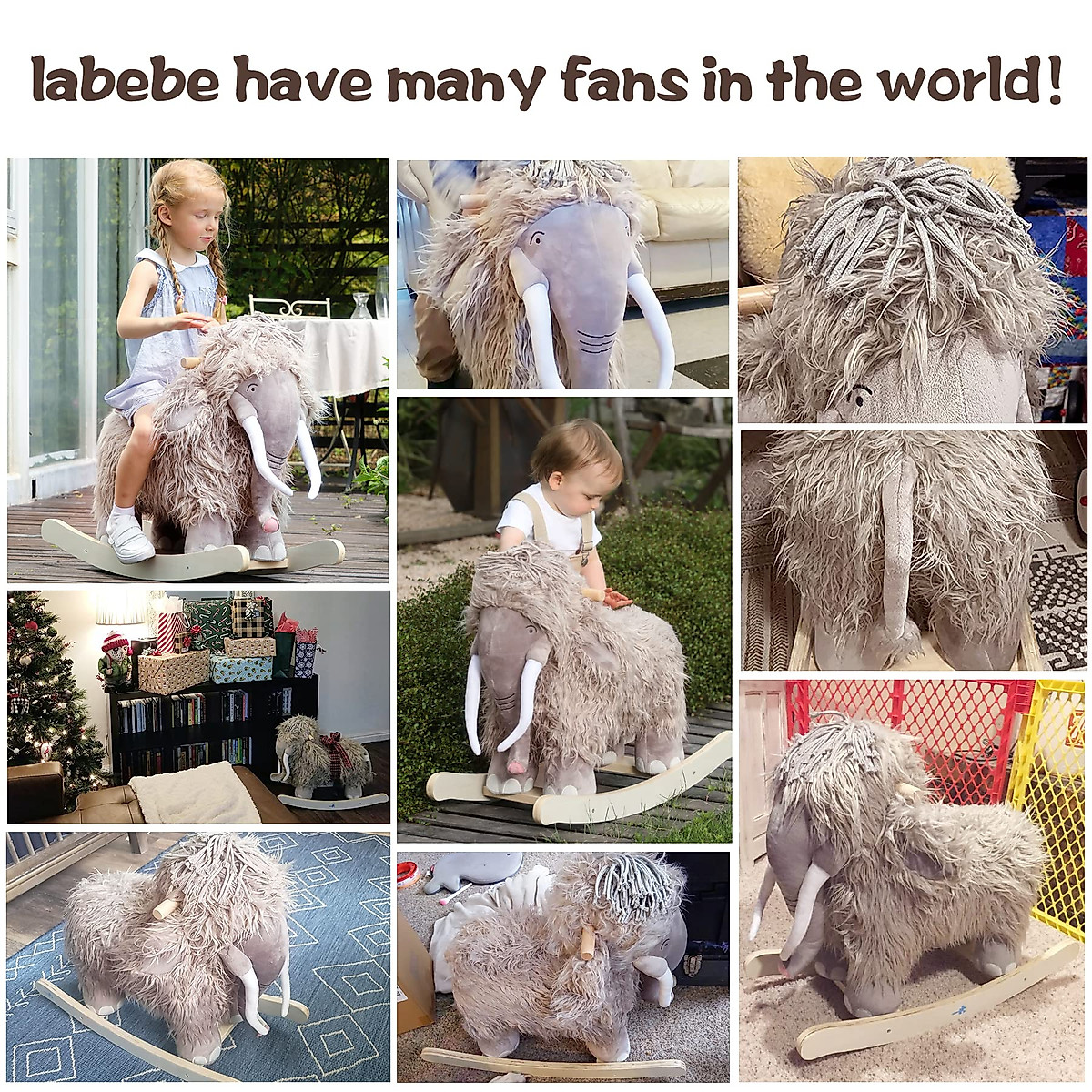 labebe - Plush Rocking Horse, Mammoth Rocker, Stuffed Rocker Toy for Child 1-3 Year Old, Kid Ride On Toy Wooden, Rocking Animal for Infant/Toddler Girl&Boy, Nursery Birthday Gift