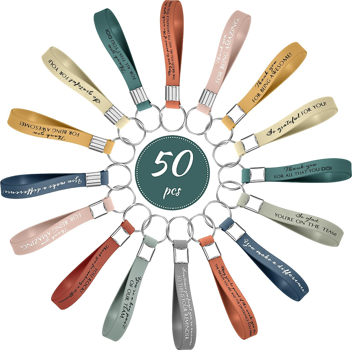 Roowest 50 Pcs Inspirational Gift for Women Silicone Keychain Employee Appreciation Gift Bulk Teacher Coworker(Elegant Color)