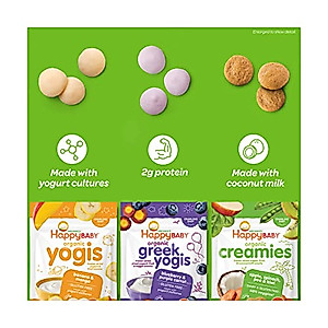 Happy Baby Organics Creamies Freeze-Dried Veggie & Fruit Snacks with Coconut Milk, Apple Spinach Pea & Kiwi, 1 Ounce (Pack of 1)