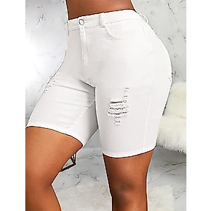 Jdkmera Women's Ripped Denim Shorts High Waisted Folded Hem Summer Casual Stretchy Short Jeans