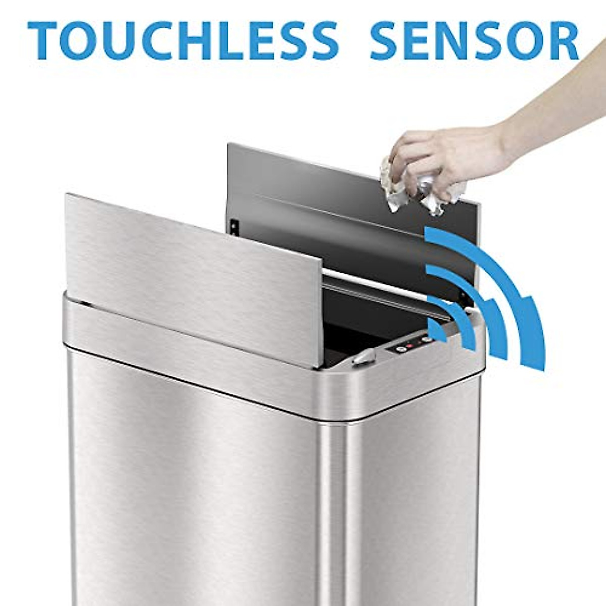 iTouchless 13 Gallon Wings-Open Sensor Trash Can with AbsorbX Odor Filter and Pet-Proof Lid, Stainless Steel, Automatic Touchless Garbage Prevents Dogs & Cats Getting in kitchen-waste-bins