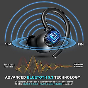 Wireless Earbud, Sports Bluetooth 5.3 Headphones, Bluetooth Earbud with Mic Deep Bass, in Ear Wireless Earphones Noise Cancelling Headphones, Ear Buds with Earhooks IP7 Waterproof 48H for Running