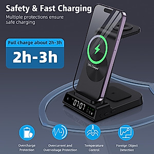 Wireless Charging Station, YiJYi 3 in 1 Watch Charger Stand with Digital Clock Suitable for iWatch SE/6/5/4/3/2/1,AirPods Pro, for iPhone 15/14/13/12/11 Pro Max/XS/XR/X/8/Samsung S23/S22/S21