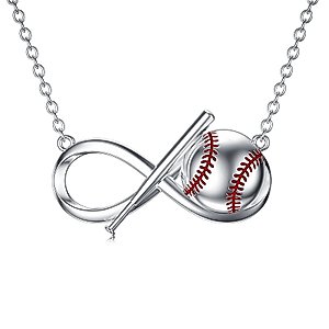 RMREWY Baseball Necklace 925 Sterling Silver Infinity Pendant Baseball Bat Sports Charm Baseball Jewelry Gift for Women Baseball Lovers