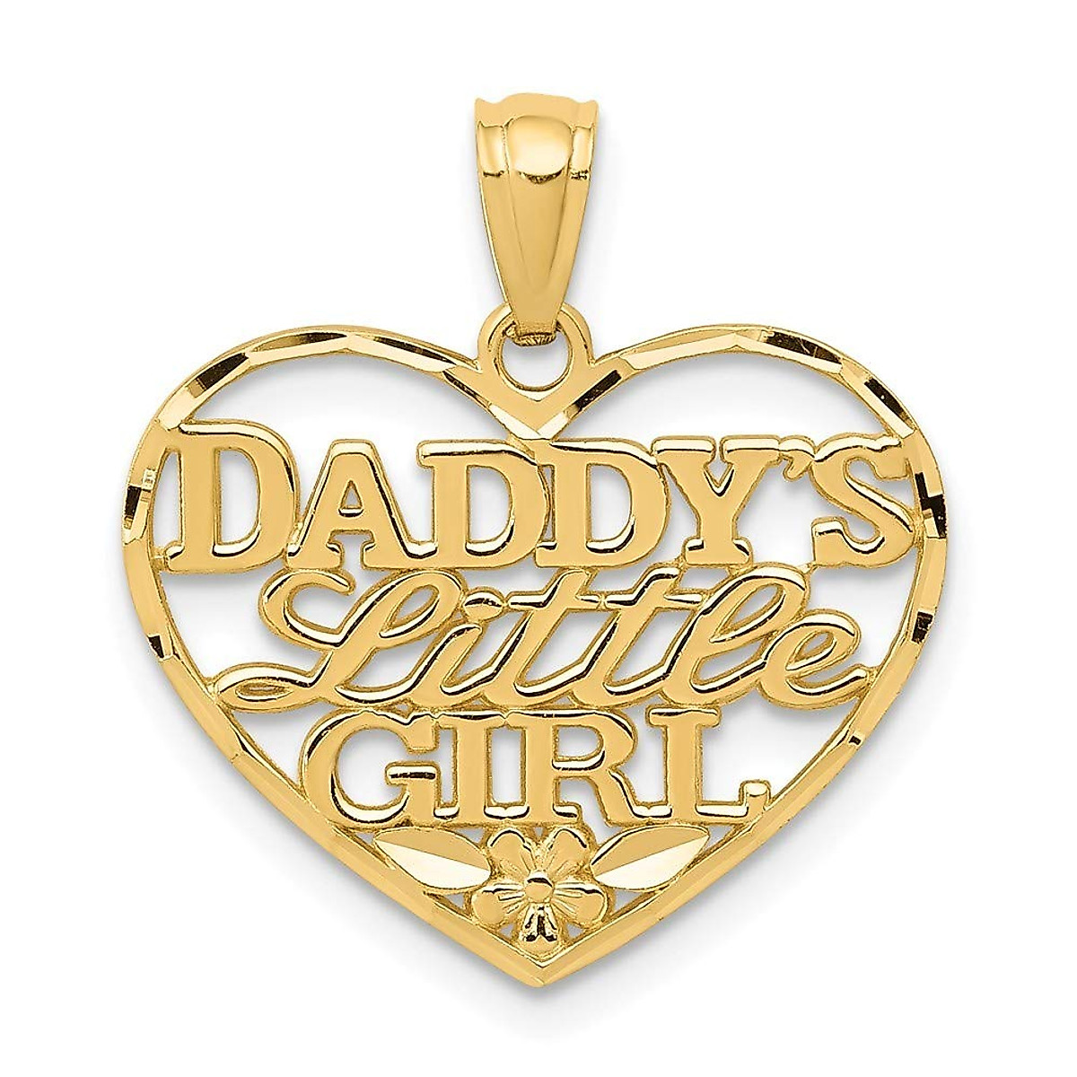 14k Yellow Gold Polished Sparkle Cut Daddys Little Girl Love Heart Pendant Necklace 18mm Jewelry for Women