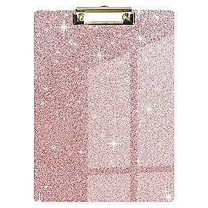 WAVEYU Acrylic Clipboard, Glitter Pink Clipboard for Women Girls, Stardard Letter Size Clipboard with Low Profile Gold Clip Designed for Classroom School and Office Use, A4 Size 12.5" x 9", Rose Gold
