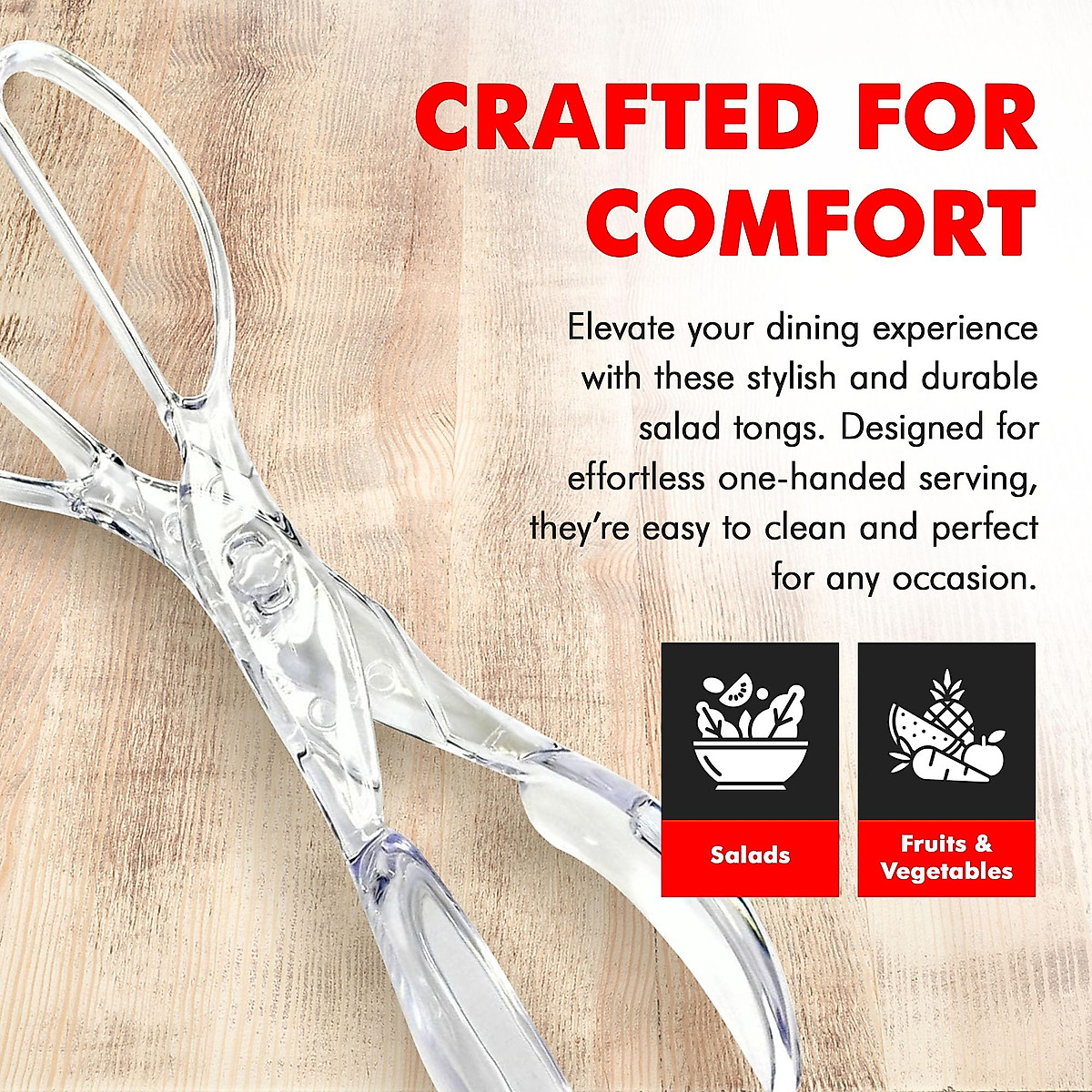 Chef Craft Premium Salad Scissor Tongs, 11 inches in length, Clear