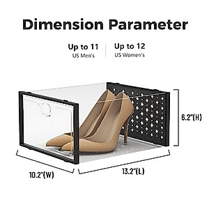 Pinkpum 12 Pack Shoe Storage Boxes, Shoe Organizer for Closet X-Large, Black Clear Plastic Stackable Sneaker Storage Containers Bins with Lids, Clear Shoe Display Case Containers, Fit for Size 11