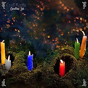 Spell Taper Candles Set for Witchcraft - 36 Colored Mini Ritual Chime Candle Sticks and 6 Black Holders - Supplies Tools for Prayer Meditation Metaphysical Wiccan Altar Chakra Healing Manifestation