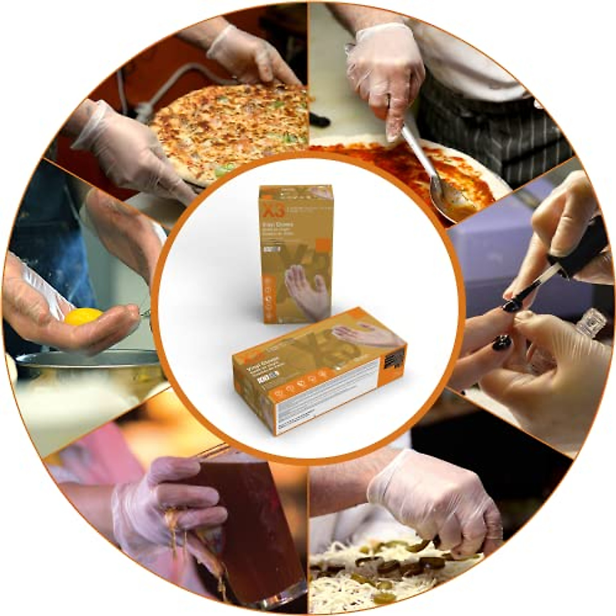 X3 Clear Vinyl Disposable Industrial Gloves, 3 Mil, Latex & Powder-Free, Food-Safe, Non-Sterile, Smooth, X-Large, Box of 100