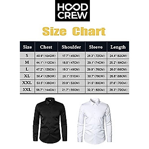 HOOD CREW Men’s Long Sleeve Button Down Shirt Slim Fit Casual Solid Dress Shirts Black 3XL