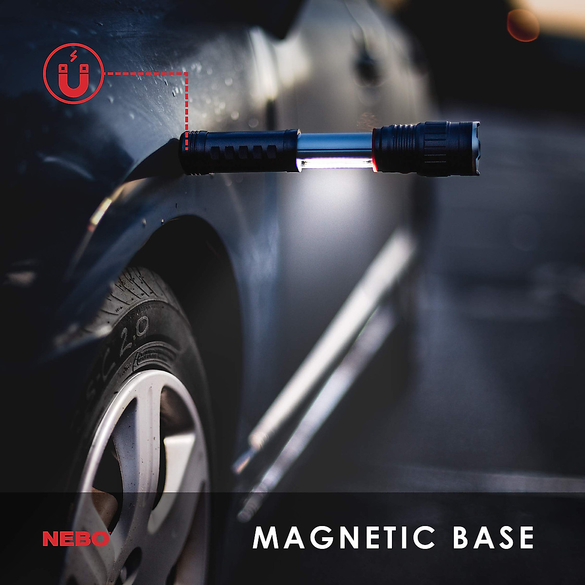 NEBO SLYDE+ Tactical LED Flashlight, Powerful 400-Lumen Bright Camping Flashlight with Slide-To-Reveal Work Light, Red Hazard Light & Magnetic Base