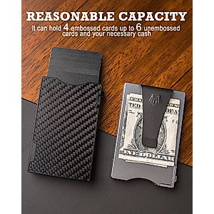 MNGARISTA Minimalist Slim Metal Wallet for Men, Pop Up Credit Card Holder with 3K Carbon Fiber Cover and Detachable Money Clip, RFID Blocking Wallet for 4-6 Cards (Black)