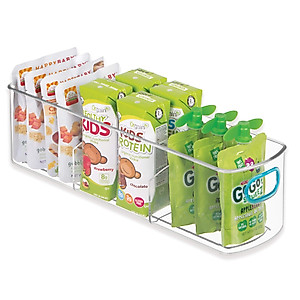 iDesign IDjr Bin Organizer with Three Compartments for Kitchen Cabinet or Pantry Storage - Clear/Teal