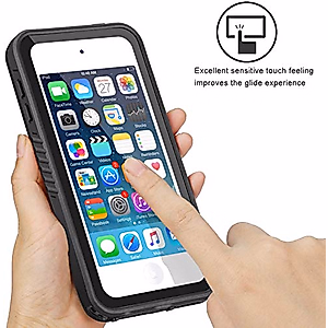 iPod Touch 7 Case Waterproof, DINGXIN IP68 Certified Waterproof Shockproof Dirtproof Snowproof Rugged Case for iPod Touch 7th Generation 2019 (Black)