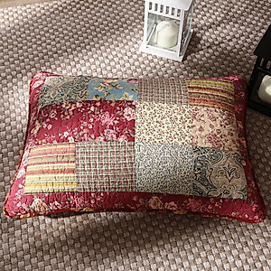 Tache Cotton Patchwork Country Farm Cottage Vintage Antique Ditsy Floral Paisley Burgundy Beige Lightweight Coverlet Fairy Tale Tea Party Quilt Set, Queen