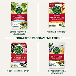 Traditional Medicinals Tea, Organic Throat Coat Eucalyptus, Throat and Respiratory Support, 96 Tea Bags (6 Pack)