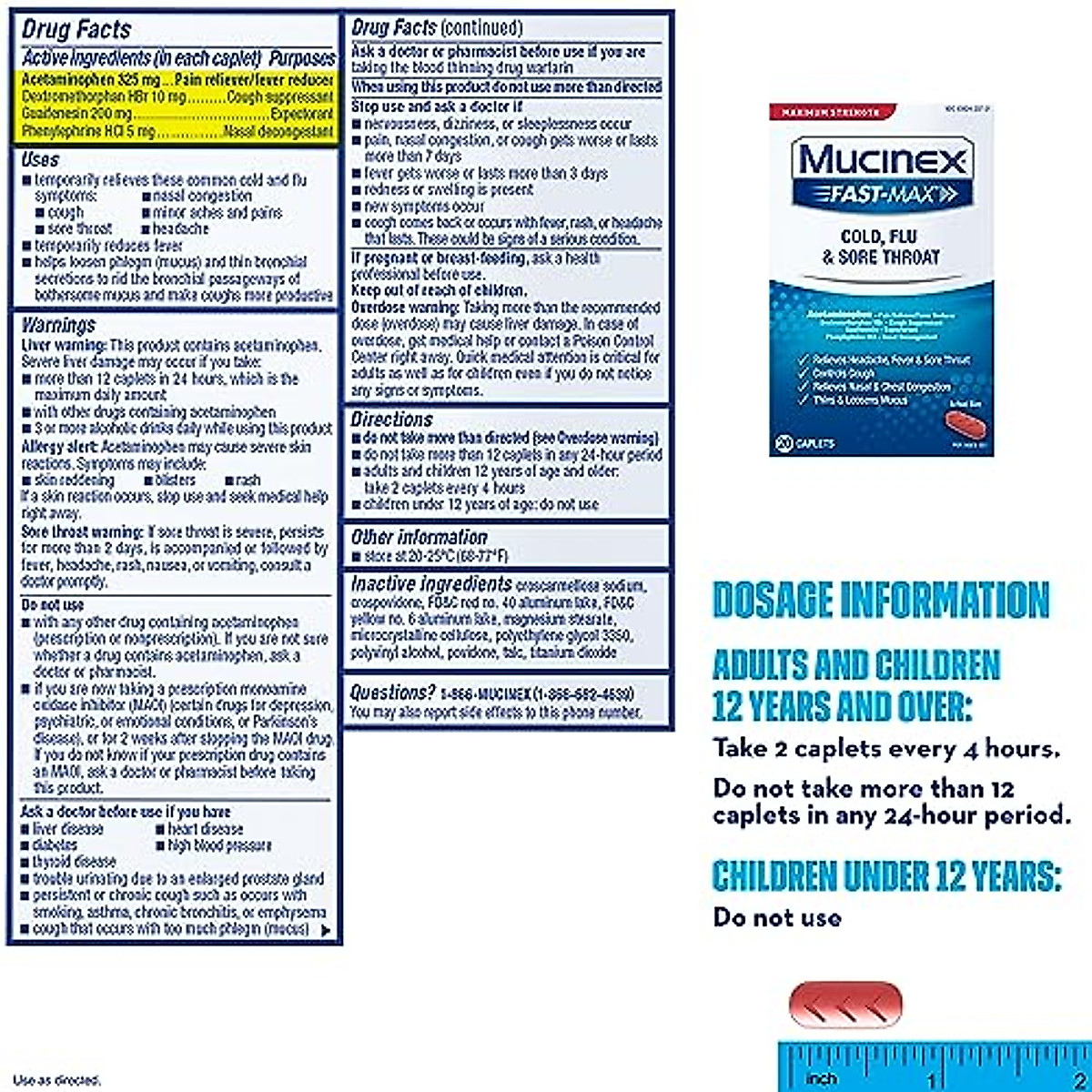 Mucinex Fast-Max Cold, Flu, & Sore Throat Caplets, 20ct