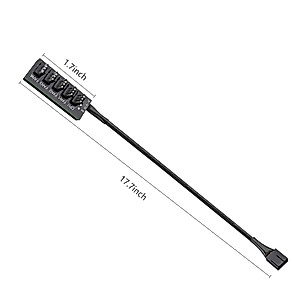 PWM Fan Hub, 2 Pack PC Fan Splitter 5 Way Sleeved Power Supply Cable Adapter, Internal Motherboard Fan Power Extension Cable Cord for Computer Cooler Case 4-Pin and 3-Pin Fans, 17.7inch