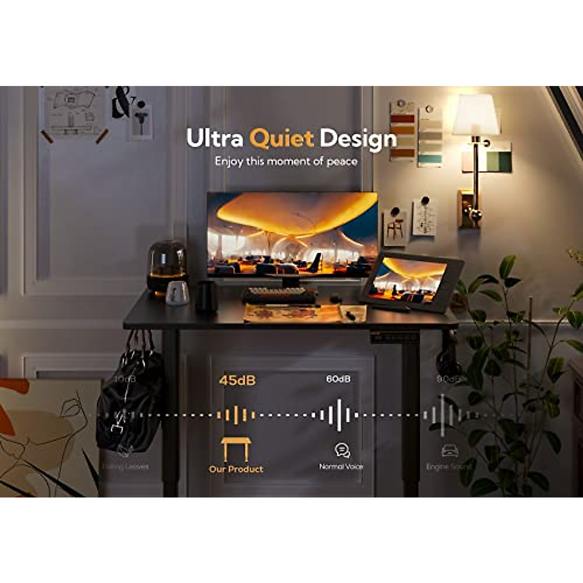 Claiks Electric Standing Desk, Adjustable Height Stand up Desk, 55x24 Inches Sit Stand Home Office Desk with Splice Board, Black Frame/Black Top