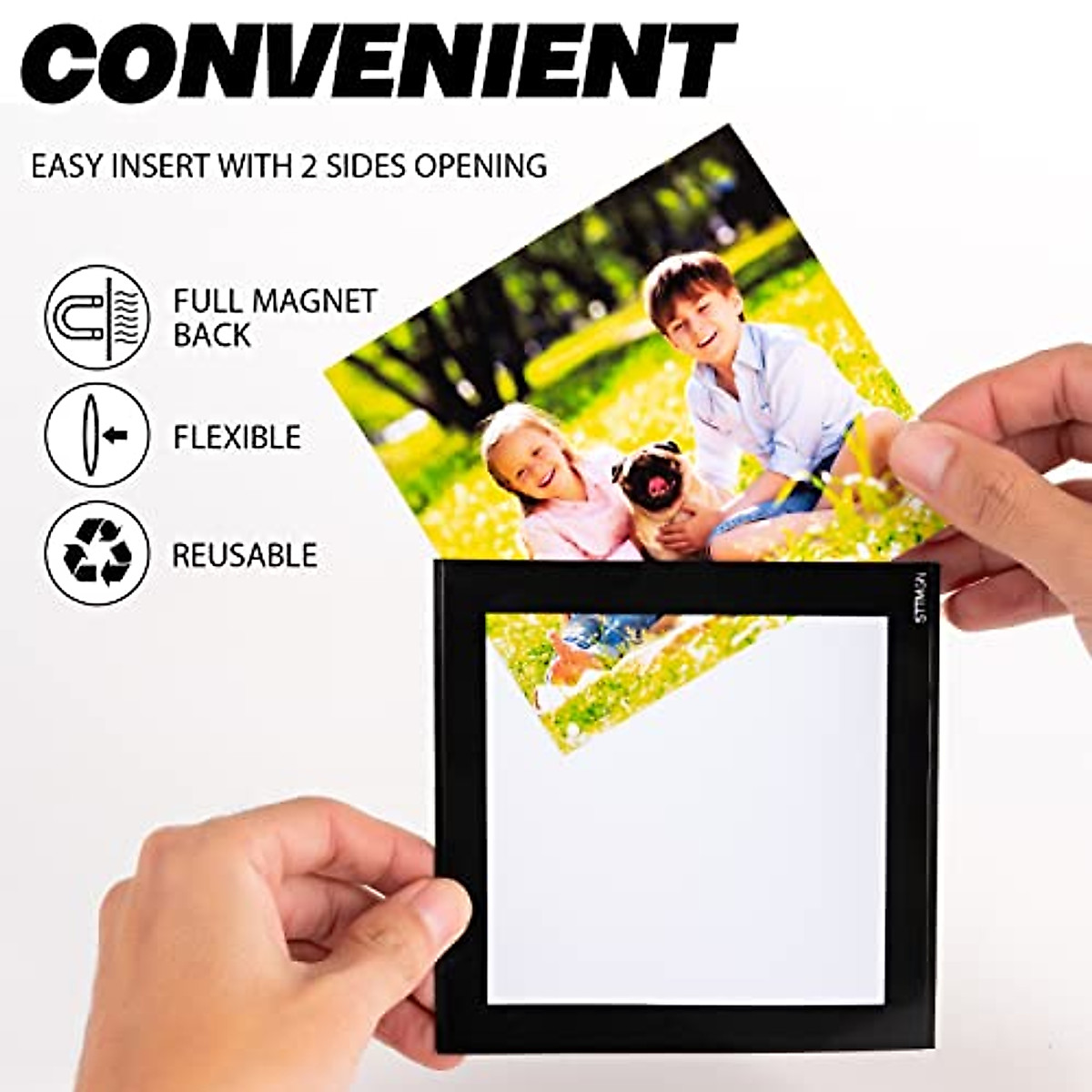 4X4" Magnetic Picture Frame with Black Border(10 Pack) ,Square Magnet Photo Pockets,Decorations for Fridge/Lockers with Clear Plastic Cover (Classic)