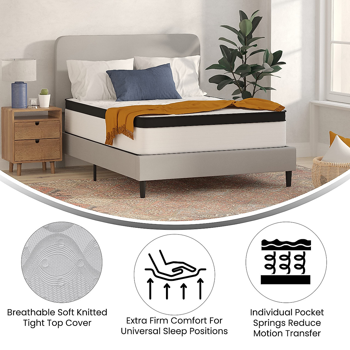 Flash Furniture Capri Comfortable Sleep 12" Hybrid Pocket Spring and Foam Mattress in a Box, Extra Firm Foam Pocket Spring Hybrid Mattress, Full
